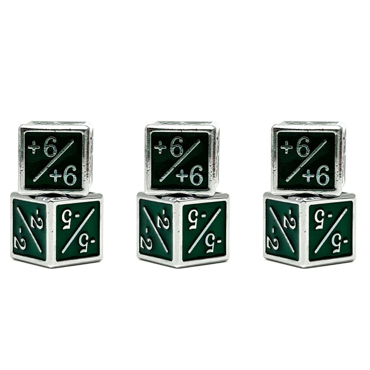 +1/+1 & -1/-1 D6 Green Metal Dice (6-Pack) | MTG Counters – Norse Foundry
