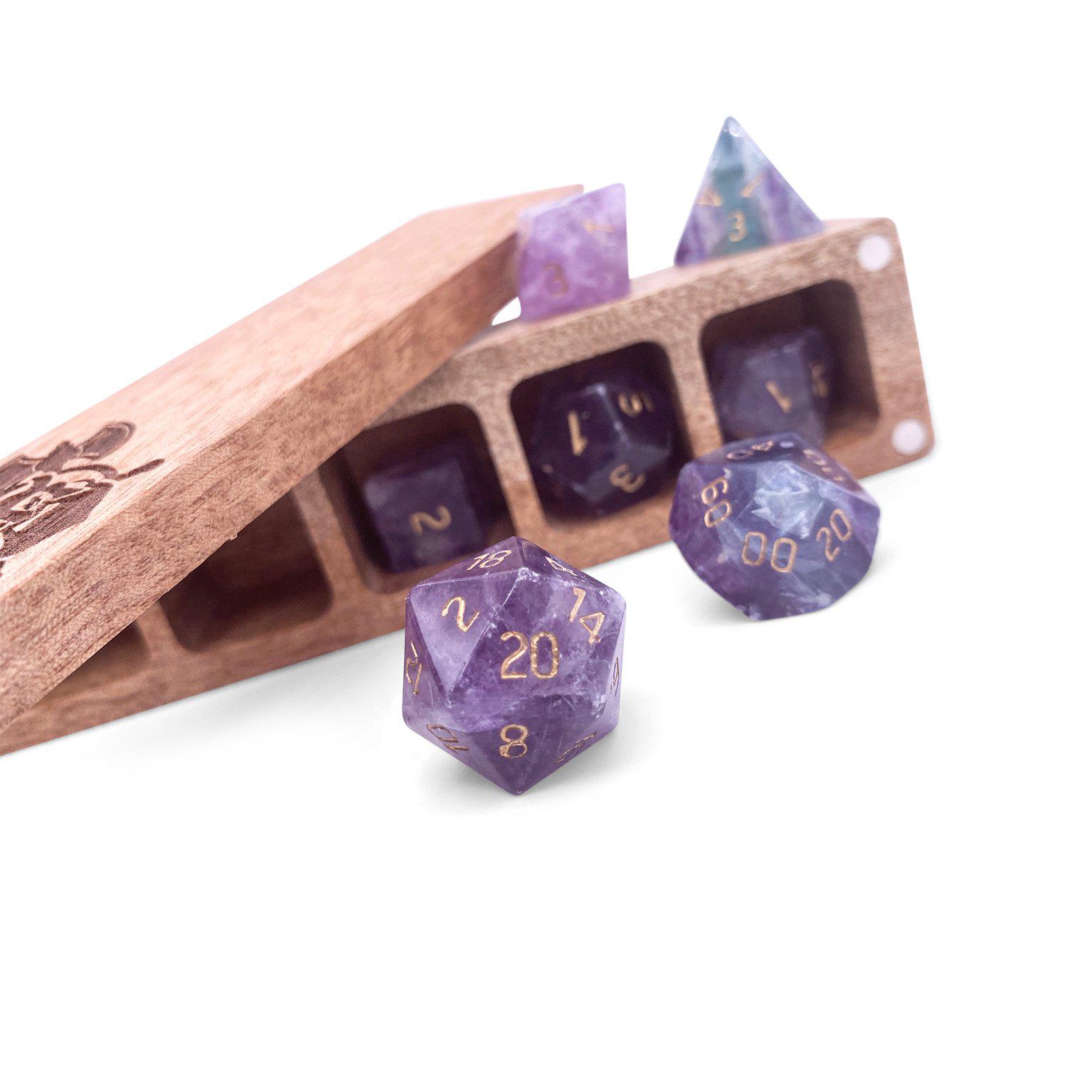 Purple Fluorite - 7 Piece RPG Set Gemstone Dice – Norse Foundry