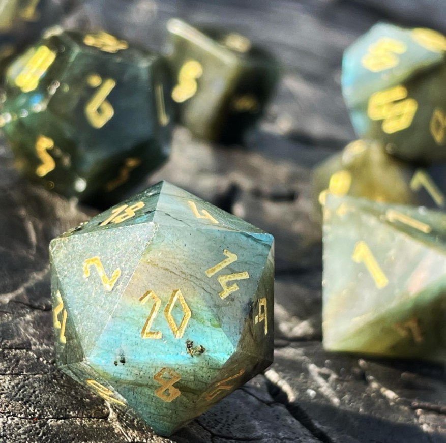 Blue Labradorite - 7 Piece RPG Set Gemstone Dice - Norse Foundry